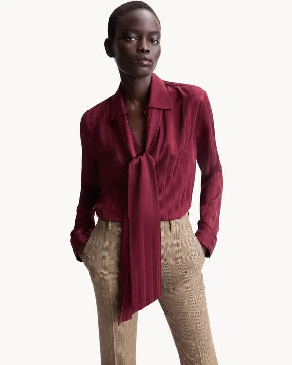 Saint Laurent Cassandre Lavallière Blouse In Striped Silk Jacquard