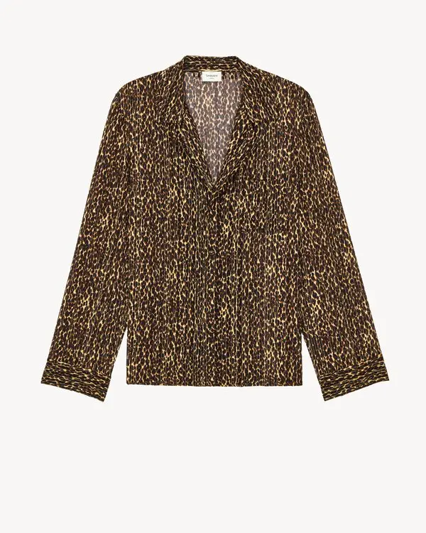 Saint Laurent Lurex Stripe Silk Georgette Pajama Blouse - Beige / Marron / Noir
