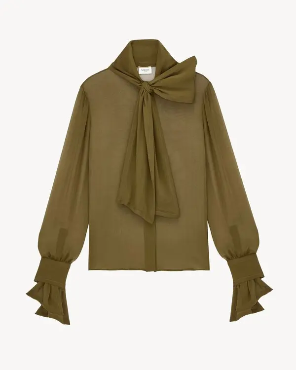 Saint Laurent Silk Crepe Muslin Lavallière Blouse