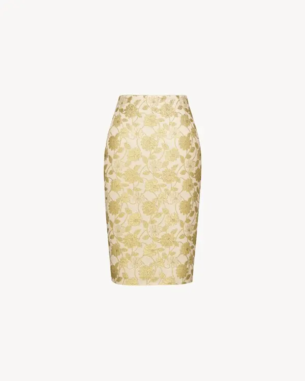 Saint Laurent Brocade Midi Skirt - Ivoire Or