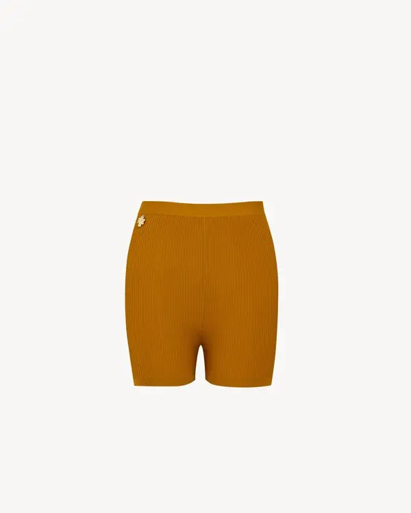 Saint Laurent Rib-knit Cycling Shorts - Curcuma