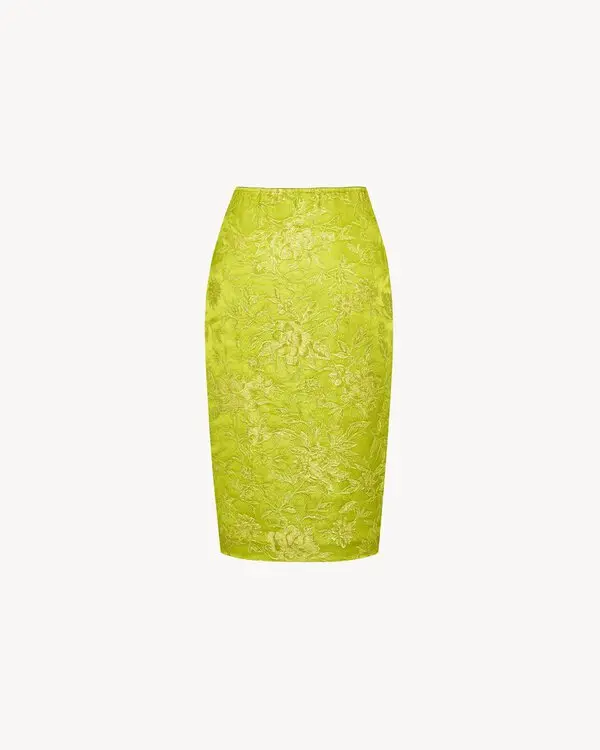 Saint Laurent Brocade Midi Skirt - Vert Acide/ Or