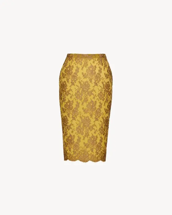 Saint Laurent Lace Midi Skirt - Or Nude