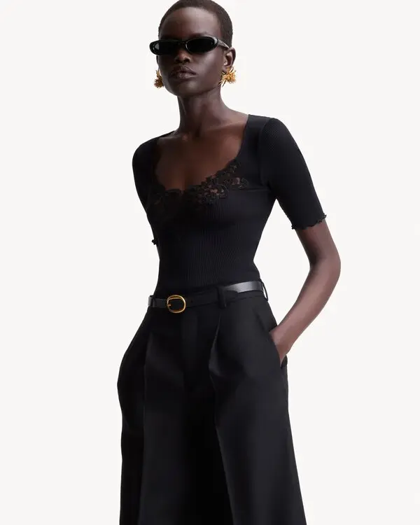 Saint Laurent Ribbed Silk Guipure Top