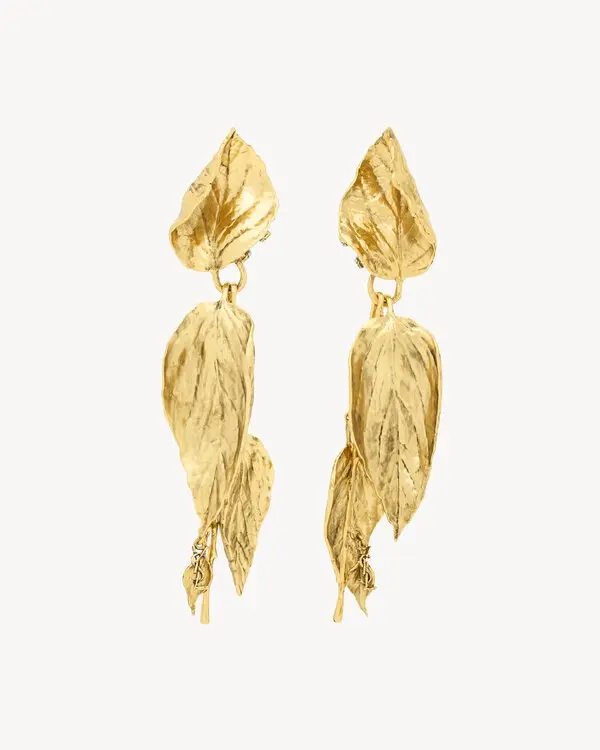 Saint Laurent Cassandre Leaf Pendant Earrings - Patinated Gold