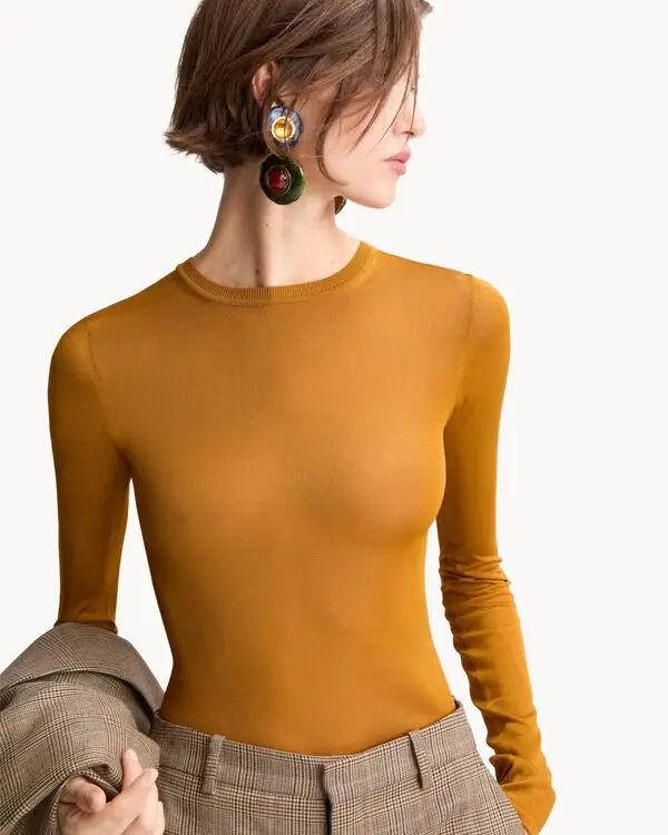 Saint Laurent Cassandre Sheer Top In Knit - Curcuma