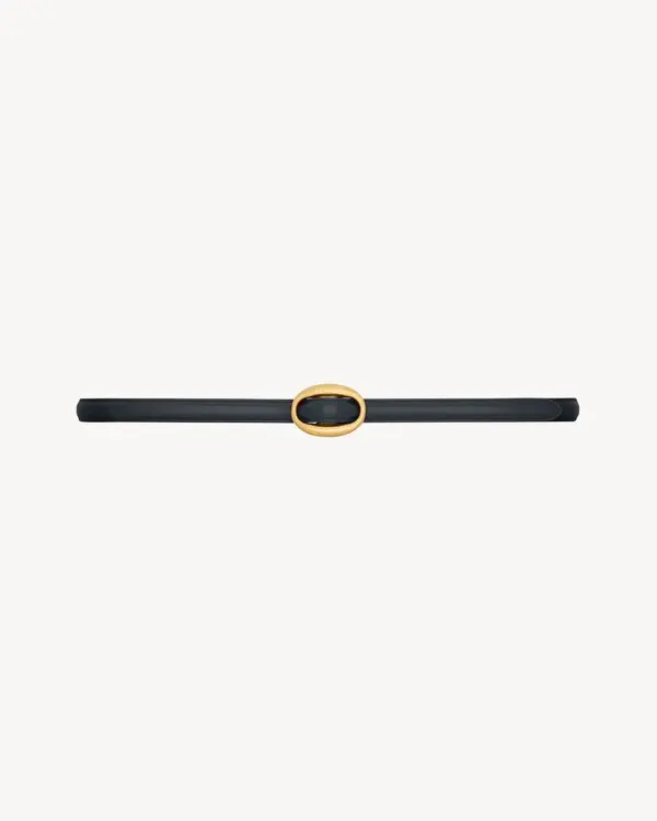 Saint Laurent Oval Buckle Thin Reversible Belt In Smooth Leather - Blue And Dark Beige