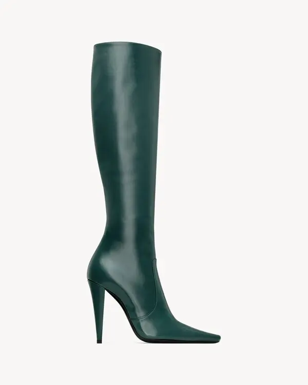 Saint Laurent 77 Boots In Smooth Leather - Green