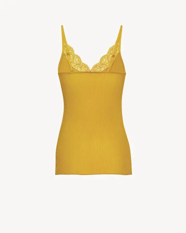 Saint Laurent Ribbed Silk Laced Tank Top - Jaune Safran