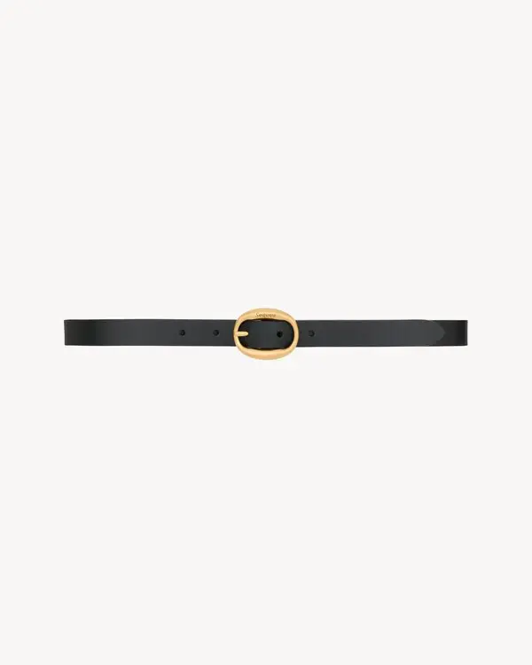 Saint Laurent Oval Buckle Belt In Smooth Leather - Black