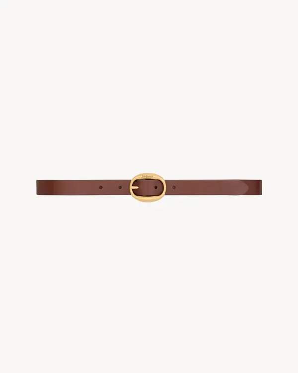 Saint Laurent Oval Buckle Smooth Leather Belt - Dark Wet Clay