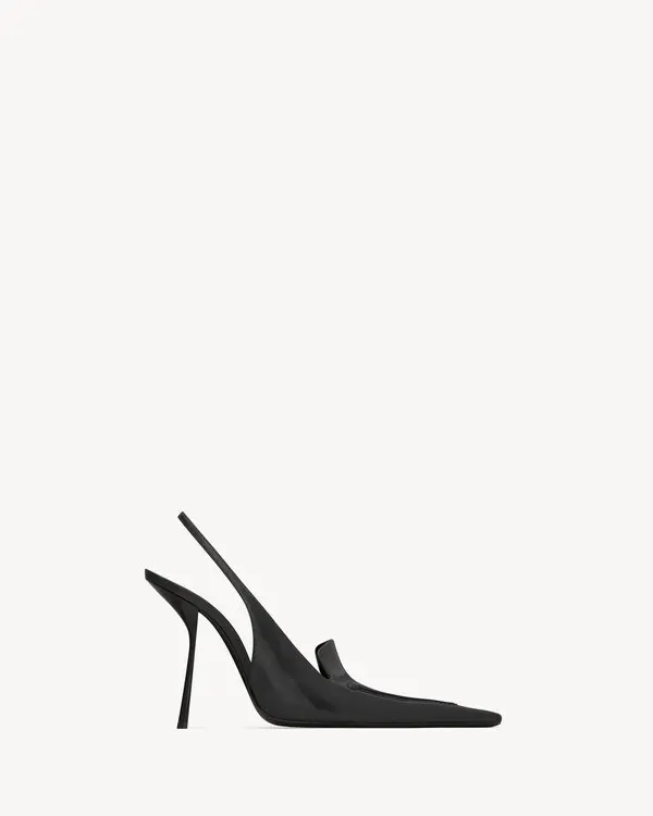 Saint Laurent Voltaire Slingback Pumps In Glazed Leather - Black