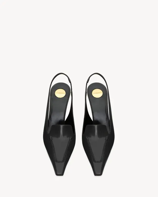 Saint Laurent Voltaire Slingback Pumps In Glazed Leather - Black