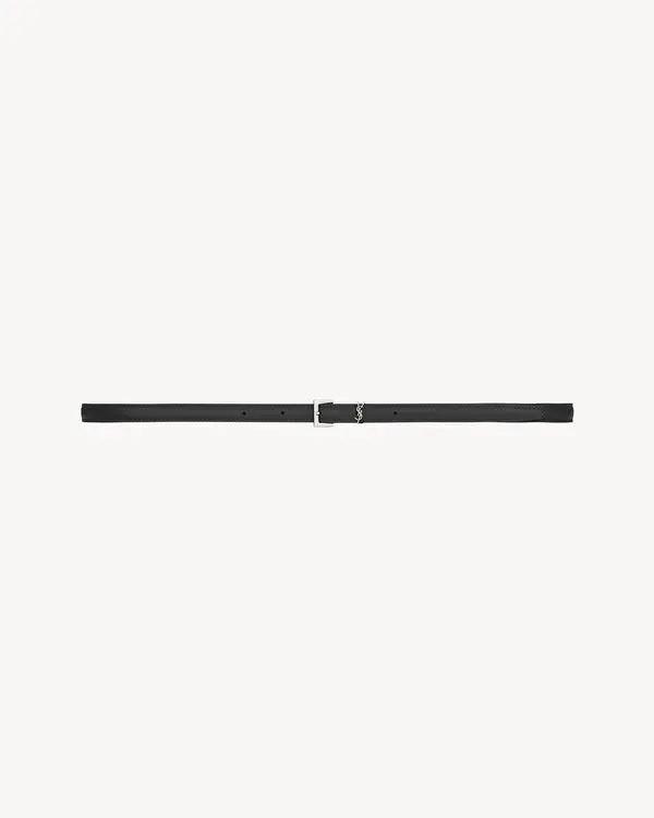 Saint Laurent Cassandre Extra Thin Belt In Smooth Leather - Black