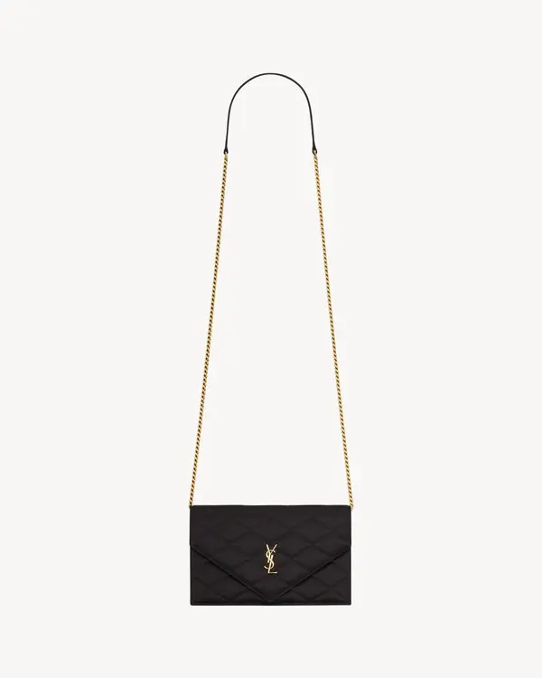 Saint Laurent Chain Wallet In Satin - Black