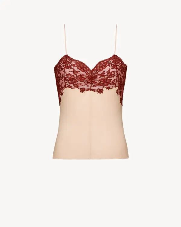 Saint Laurent Silk Satin Laced Camisole - Peche