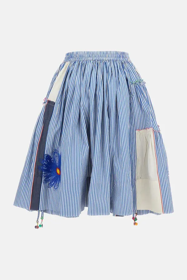 Pero Tiered Embroidered Striped Skirt