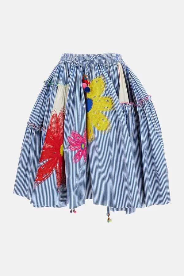 Pero Tiered Embroidered Striped Skirt - Multicolore