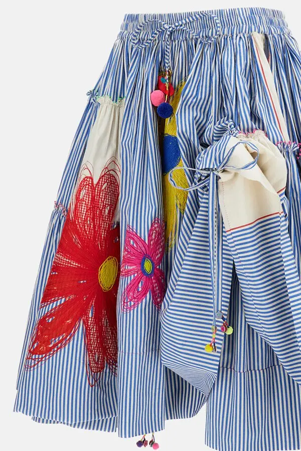 Pero Tiered Embroidered Striped Skirt - Multicolore
