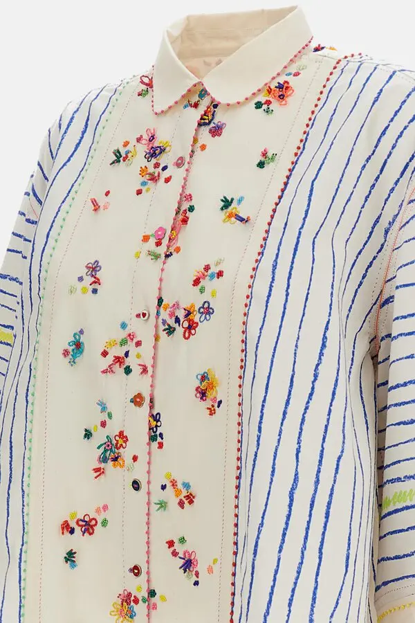 Pero Embroidered Striped Shirt Jacket