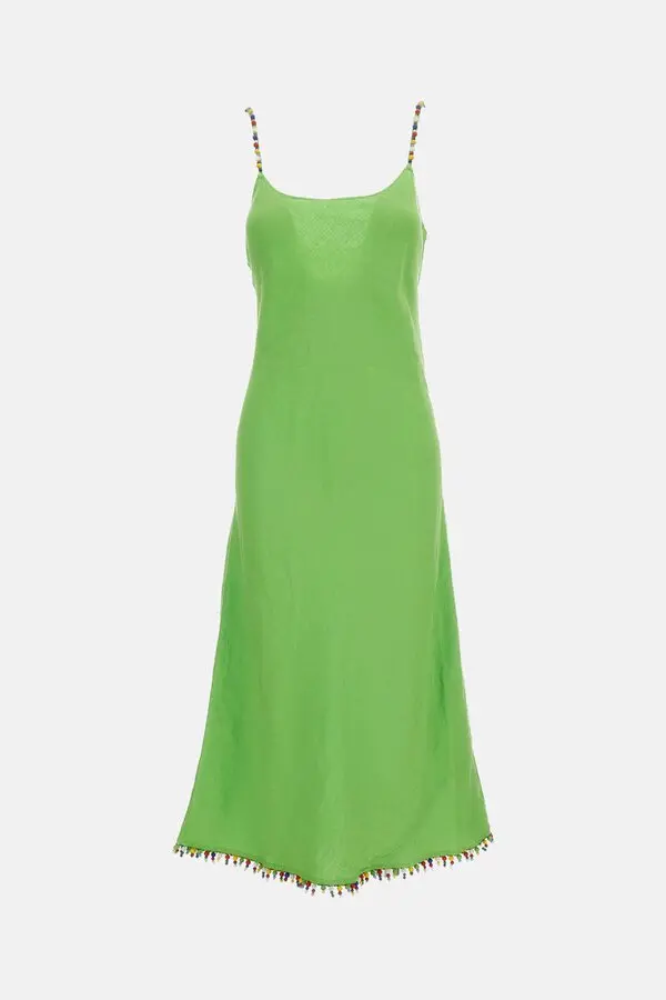 Polo Ralph Lauren Embellished Linen Midi Slip Dress - Green