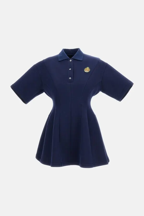 Anrealage Cotton Polo Dress With Flared Skirt And Appliqué Detail