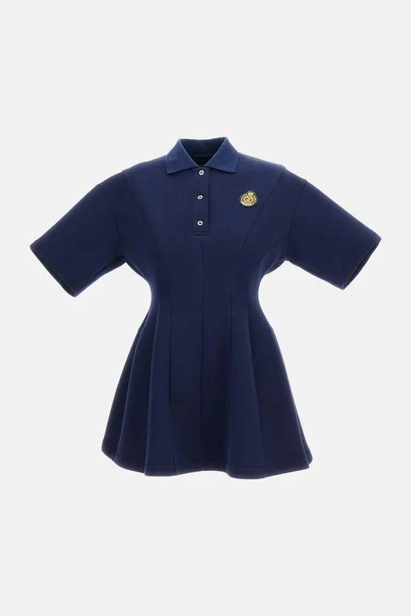 Anrealage Cotton Polo Dress With Flared Skirt And Appliqué Detail
