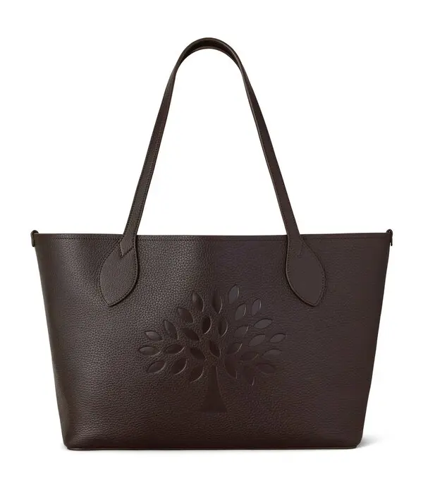 Mulberry Leather Tote Bag With Tree Motif - Black