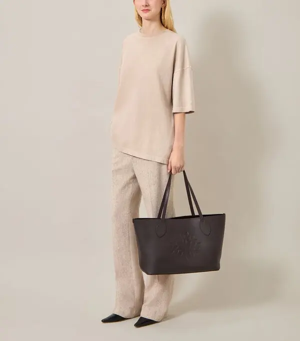 Mulberry Leather Tote Bag With Tree Motif - Black