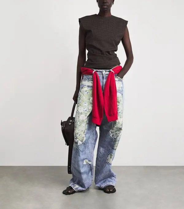 Acne Studios Trompe-l'oeil Wide-leg Jeans With Floral Inserts - Blue