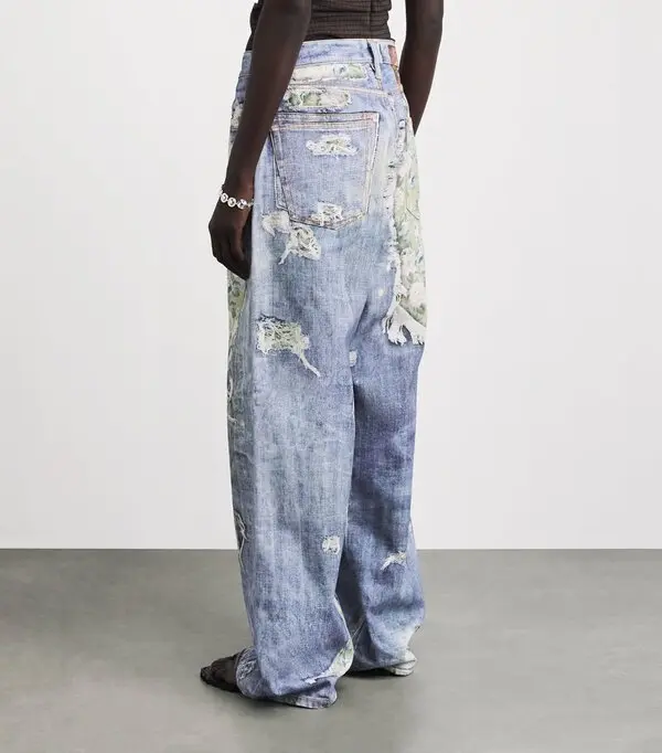 Acne Studios Trompe-l'oeil Wide-leg Jeans With Floral Inserts - Blue