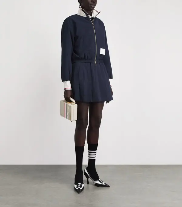 Thom Browne Wool Seersucker Pleated Mini Skirt