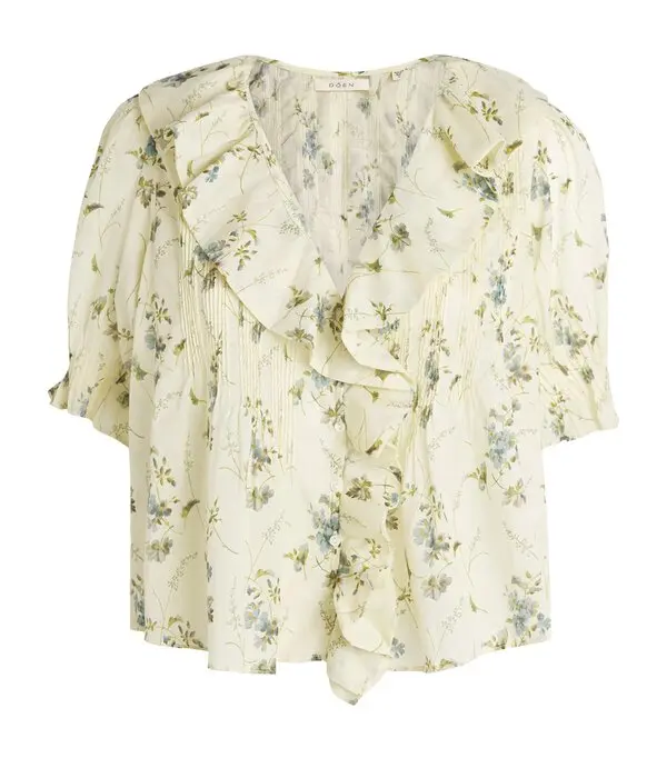 DÔEN Organic Cotton Floral Print Ruffled Blouse