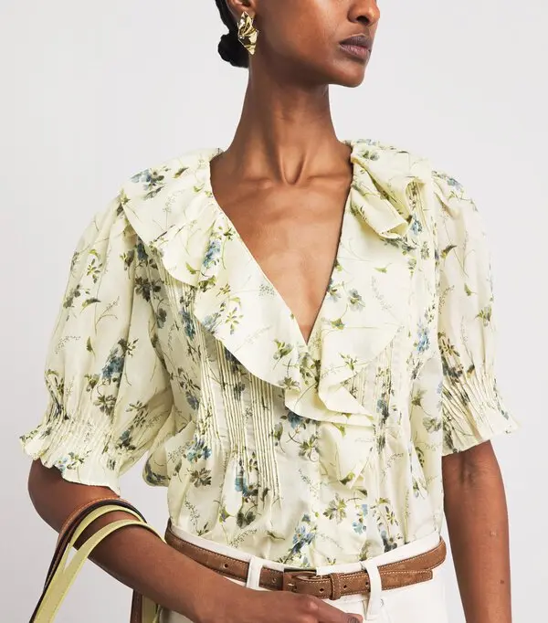 DÔEN Organic Cotton Floral Print Ruffled Blouse