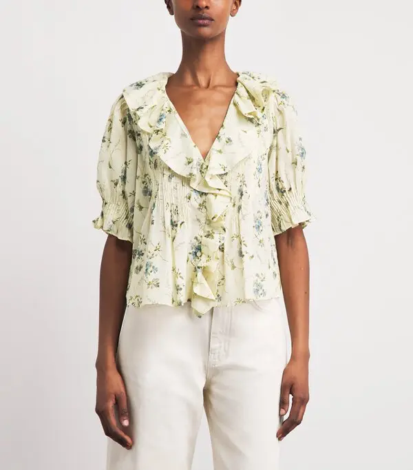 DÔEN Organic Cotton Floral Print Ruffled Blouse