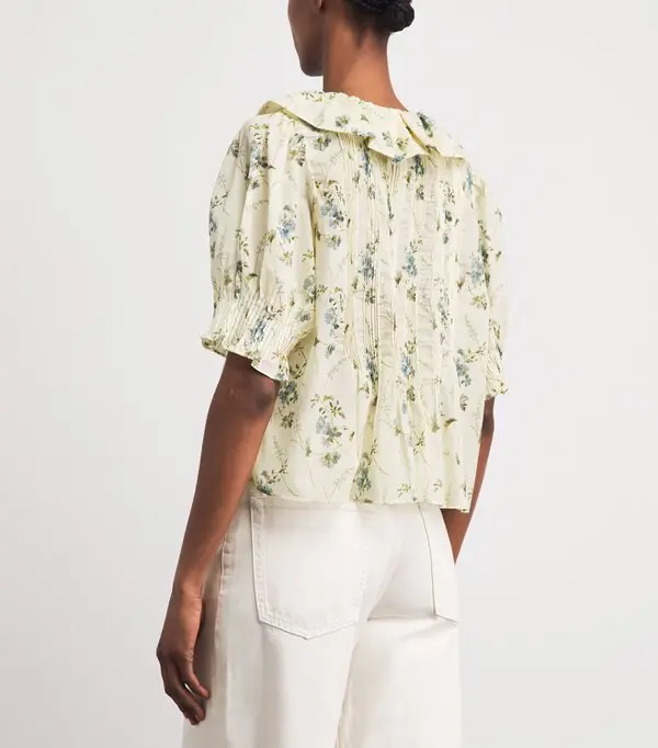DÔEN Organic Cotton Floral Print Ruffled Blouse