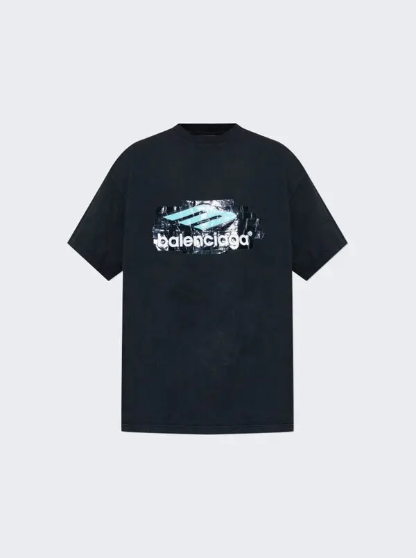 Balenciaga Oversize Tee Fade Black And Light Blue - Multi
