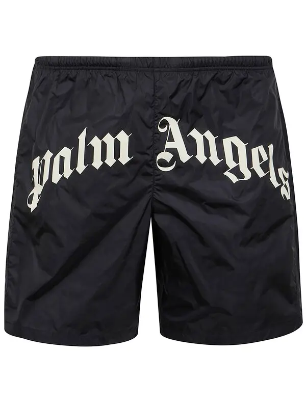 Palm Angels Curved Logo Polyamide Swim Shorts - Black