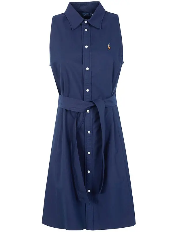 Polo Ralph Lauren Abito Iche Svasate "woven Sleeveless Mini Shirt D - Blue