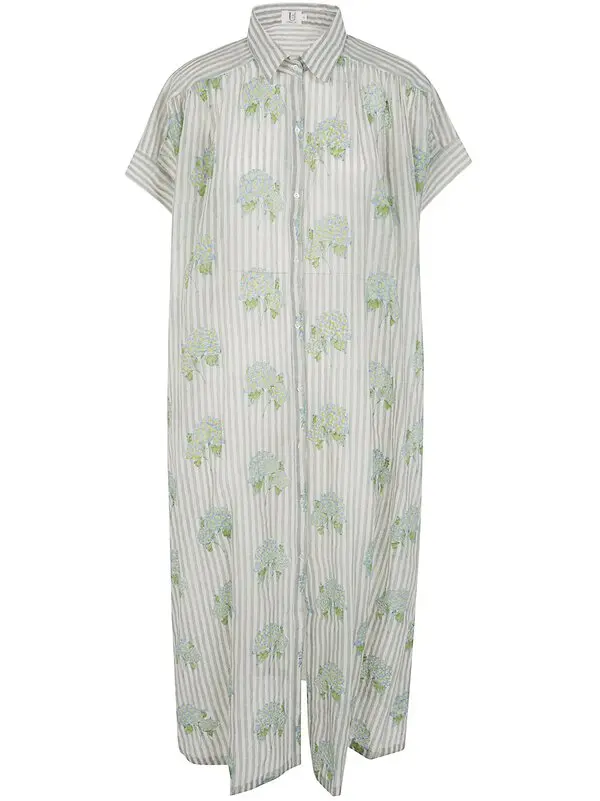 UPAVITA Cotton Midi Shirt Dress With Floral Print