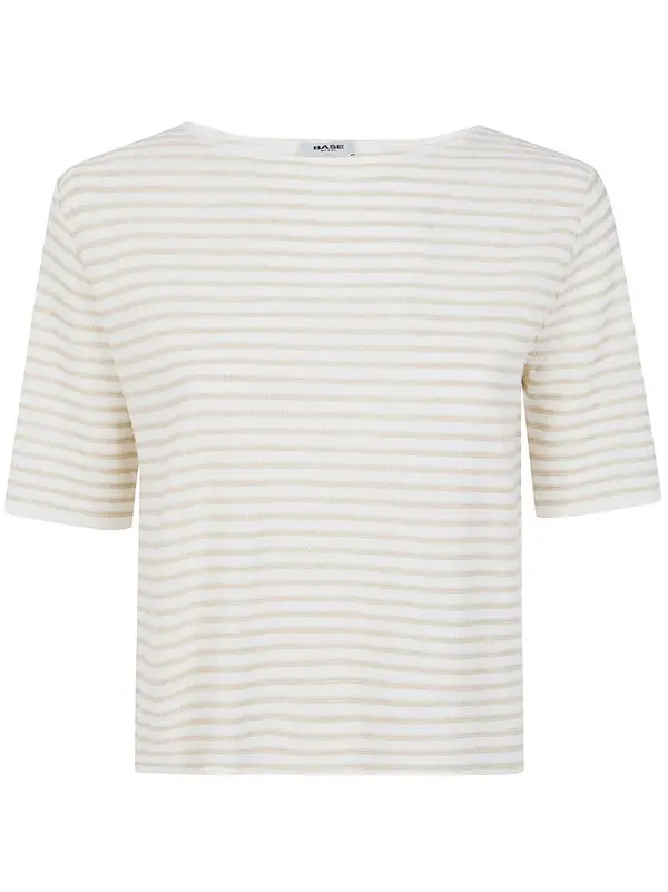 BASE T-shirt Striped Linen & Cotton Blend, Short Sleeve, Round Neck, Made In Italy