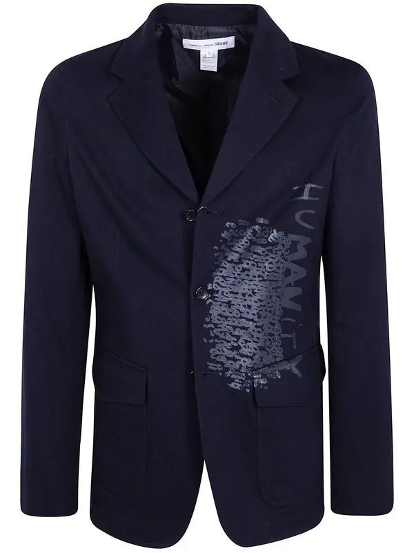 Comme Des Garçons Fitted Blazer With Graphic Detail - Blue