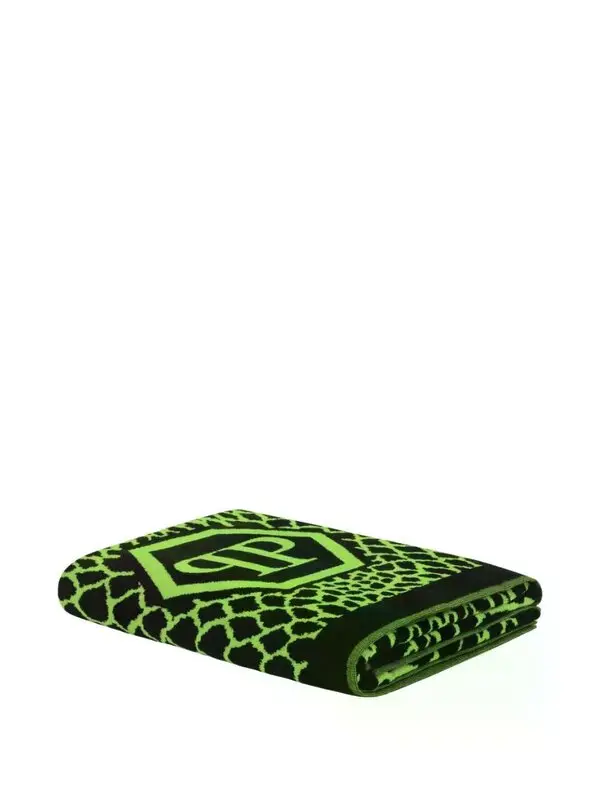Philipp Plein Python-print Hexagon-logo Beach Towel - Black