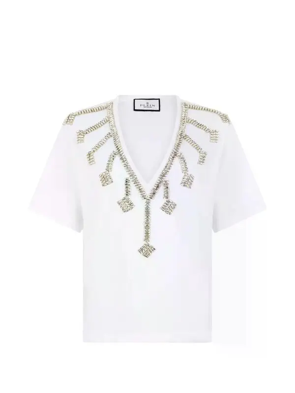 Philipp Plein Embellished V-neck T-shirt - White
