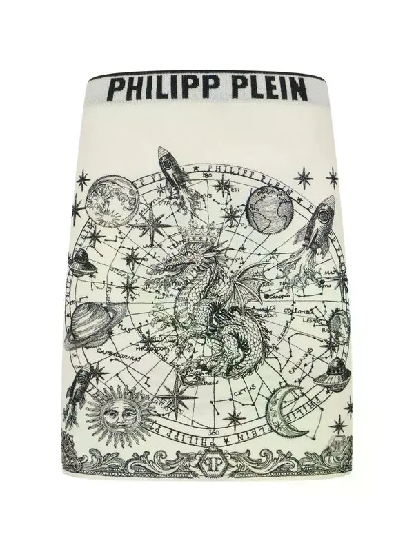 Philipp Plein Zodiac Print Knitted Mini Skirt