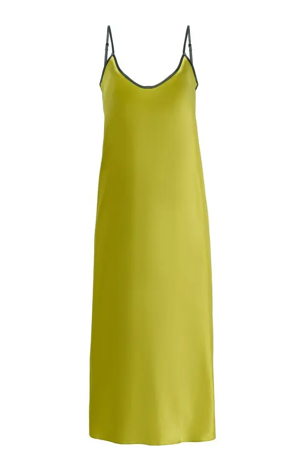 Comme Si Silk Bias Slip Dress With Contrast Trim - Green