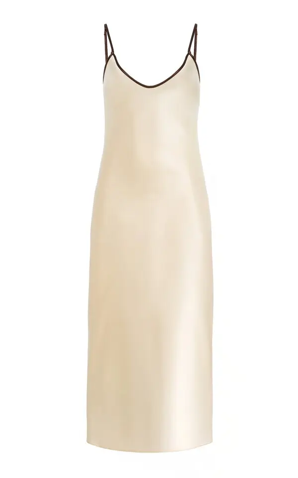 Comme Si Silk Bias Slip Dress With Contrast Trim - Ivory