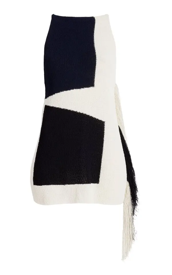 Proenza Schouler Saskia Fringed Intarsia-knit Top - Black,white