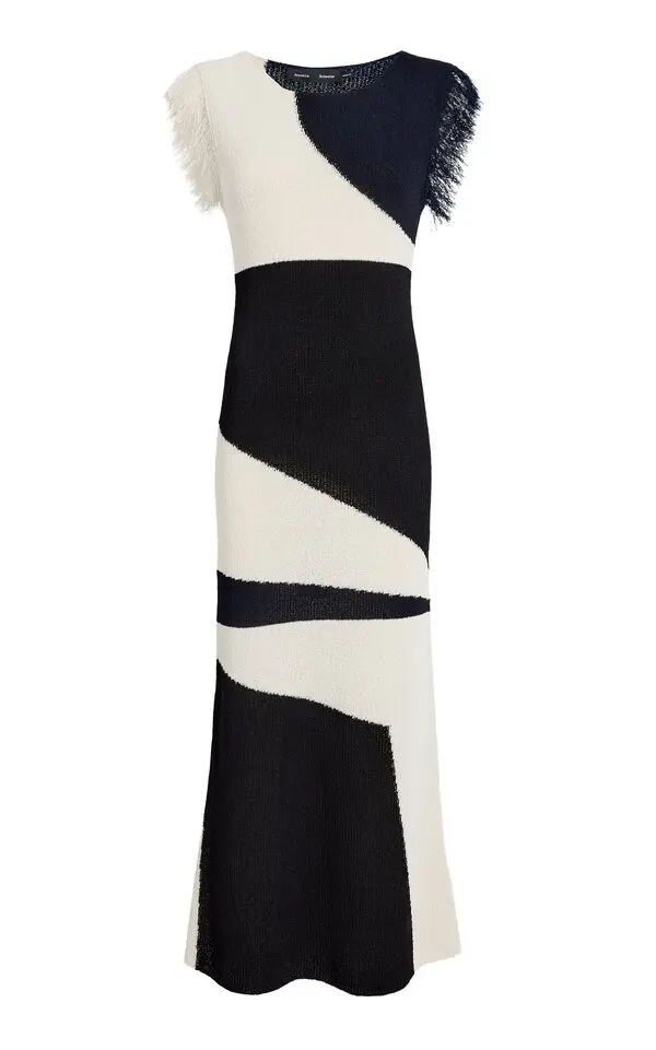Proenza Schouler Saskia Fringed Intarsia-knit Dress - Black,white