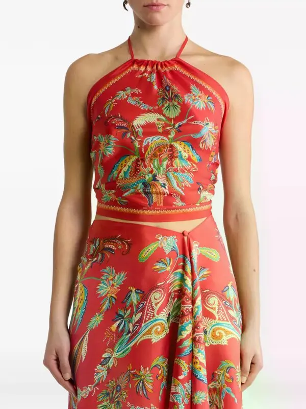 Etro Paisley Silk Halterneck Top - Red